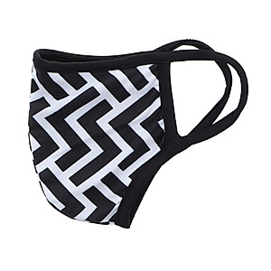 Motique Accessories Washable Double Layer Fun Print Fashionable Face Mask Reusable Teens and Adult - Black And White Chevron (Size 5)