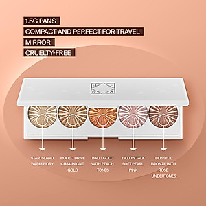 OFRA Signature Palette - #OFRAglow | Highlighter Palette with 5 Shades for a Radiant Look | Travel-Friendly Makeup Palette with an Integrated Mirror for On-the-Go Glow