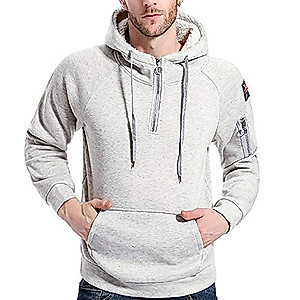 Men's Pullover Winter Workout Thenlian Mens Pure Color Zipper Pullover Long Sleeve Hooded Sweatshirt Tops Blouse(Gray, XXL)