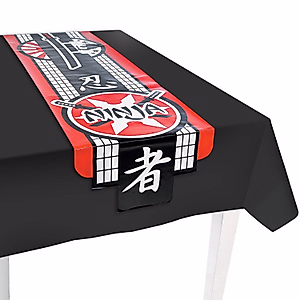 HOME & HOOPLA Ninja Party Supplies - Ninja Warrior Table Runner and Black Tablecover Set for Birthdays and Ninja-Themed Parties