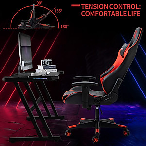 ALINUNU Gaming Chair, Video Game Chair, Computer Office Chair, High-back Ergonomic Racing Seat, Lumbar Support, Adjustable Backrest, Can Recline Gaming Chair (RED)