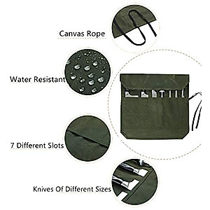 Heavy Duty Waxed Canvas Knife Roll Bag, Portable Chef Knife bag, Waterproof And Durable (Army Green)