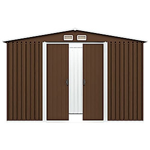 Garden Metal Storage Shed | Outdoor Tool Shed Storage Room with Vents | Storage Sheds with Door for Outside Patio Backyard Yard Lawn | Brown Galvanized Steel 101.2" x 80.7" x 70.1"