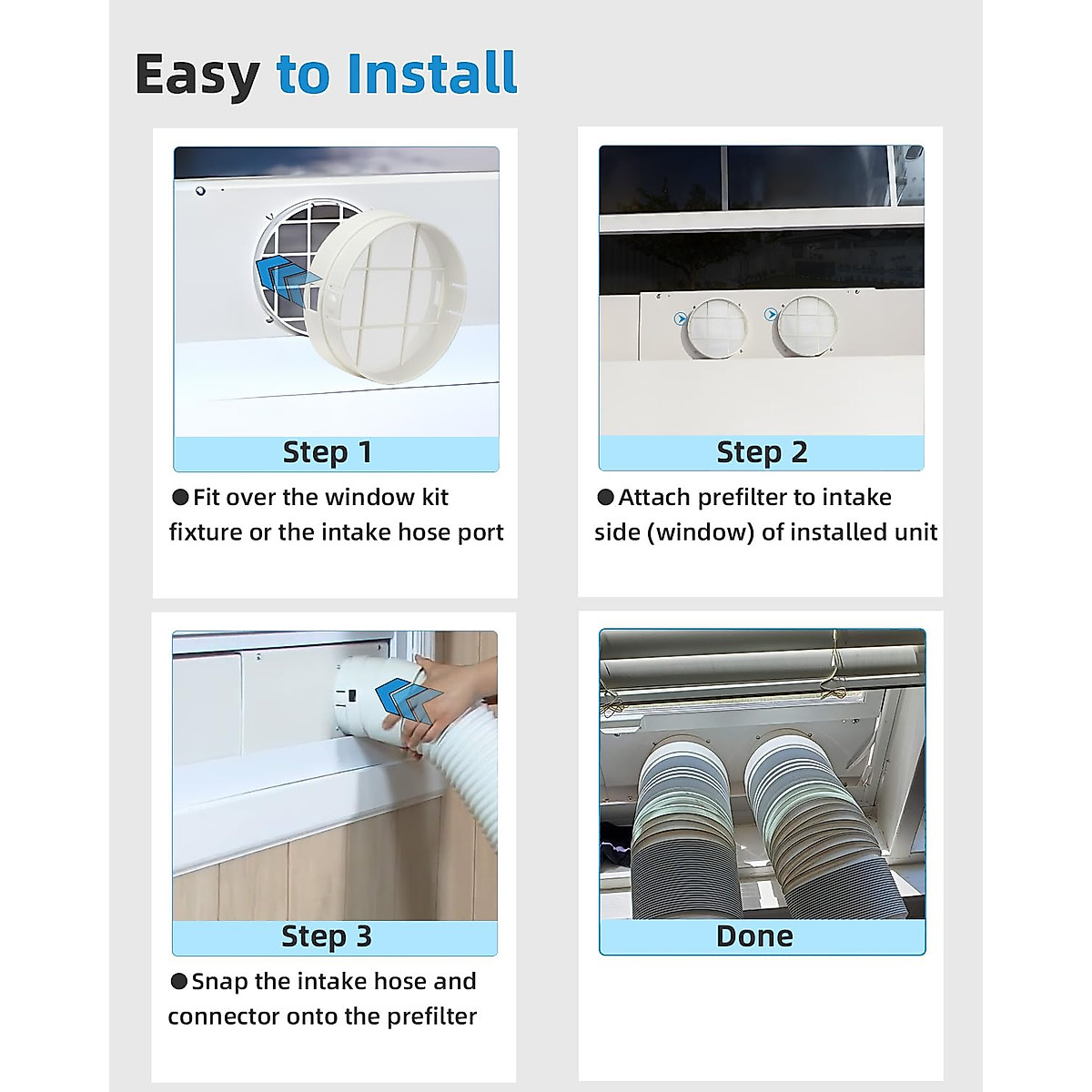 Washable Hose Pre-filter for Portable Air Conditioner, Perfect Fit, 5’’ Diamiter 2 Pack White