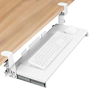 VIVO Large Height Adjustable Under Desk Keyboard Tray, C-clamp Mount System, 27 (33 Including Clamps) x 11 inch Slide-Out Platform Computer Drawer for Typing, White, MOUNT-KB05HW