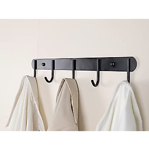 Encozy Coat Rack Wall Mounted - 5 Hooks, Heavy Duty, Stainless Steel, Metal Coat Hook Rail for Coat Hat Towel Purse Robes (Heavy Duty Black 2pc)