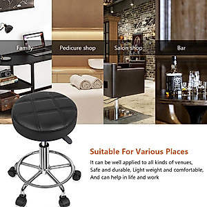 KKTONER Round Rolling Stool Chair PU Leather Height Adjustable Swivel Drafting Work SPA Shop Salon Stools with Wheels Office Chair Small (Black)