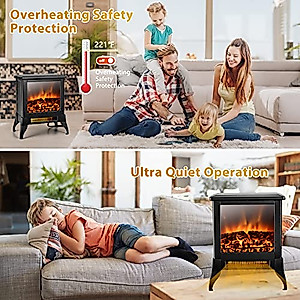 GOFLAME Electric Fireplace Heater Freestanding, 1400W Compact Fireplace Stove w/Realistic Flame Effect & Adjustable Temperature, Portable Indoor Space Heater w/Overheat Protection for Home Office