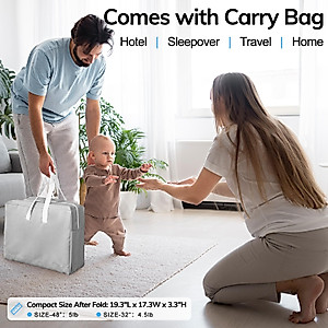 omzer Travel Bed Rails for Toddlers - Foldable Portable Safety Rail with No Drill, Short Bed Rail Guard for Baby Child/Elderly, Height Adjustable for Crib Twin Queen Full King Size Bunk Bed -48 Inch