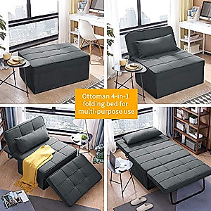 Ainfox Sofa Bed, 4 in-1 Sleeper Chair Bed Multi-Function Folding Convertible Couch Chair Ottoman Bed for Apartment, Small Space (Deep Grey)