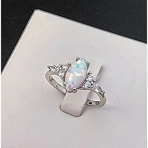 Genuine Marquise Ethiopian Opal Ring-Opal Cubic Zirconia Ring-October Birthstone Ring-925 Sterling Silver Engagement Ring-Opal Wedding Ring (12.5)
