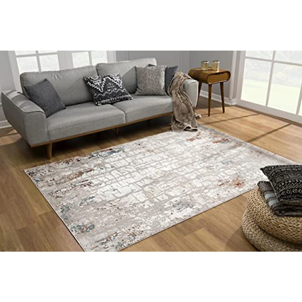 RUG BRANCH Cascade Contemporary Abstract Beige Blue Indoor Area Rug for Living Room, Bedroom, Dining Room, and Kitchen - 8' x 10' (7'9" X 10'9")