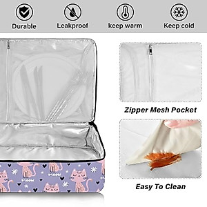 Kcldeci Insulated Thermal Food Carrier Insulated Casserole Carrier for Hot or Cold Food,Cute Cat (2) Insulated Tote Bag for Potluck Cookouts Parties Picnic,Lasagna Lugger
