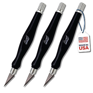 Excel Blades Fit Grip Knife. Ultra Sharp Knife with Carbon Steel Angled Edge Blade & Contoured Rubberized Grip, Made in the USA, Light Duty Cutting Tool for Precision Cutting & Trimming, Black, 3 Pack