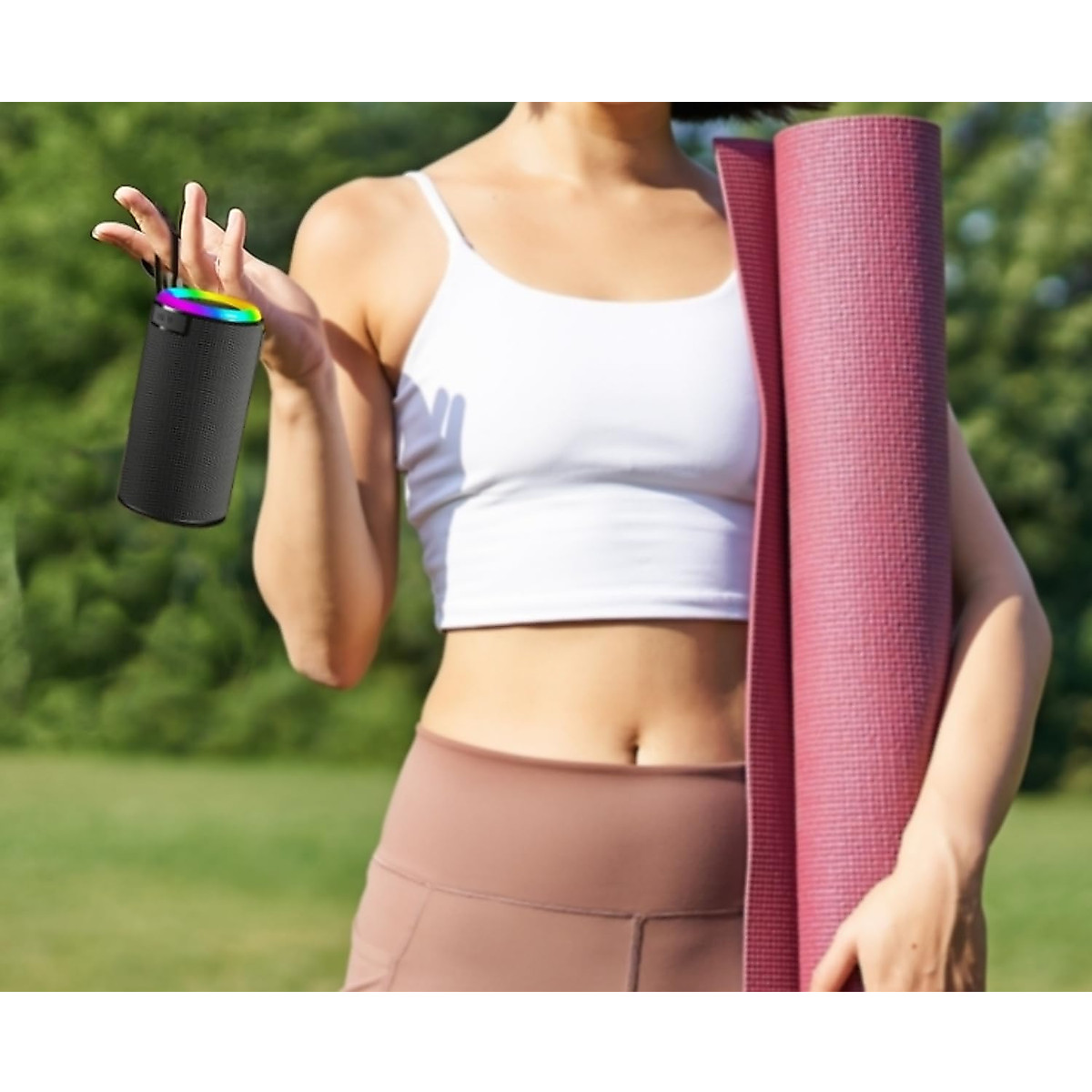 VANPEUSO B-703 Portable Bluetooth Speaker, IPX5 Waterproof, Dual Pairing, Bluetooth 5.3, with Built-in Mic/RGB Lights/TF Card