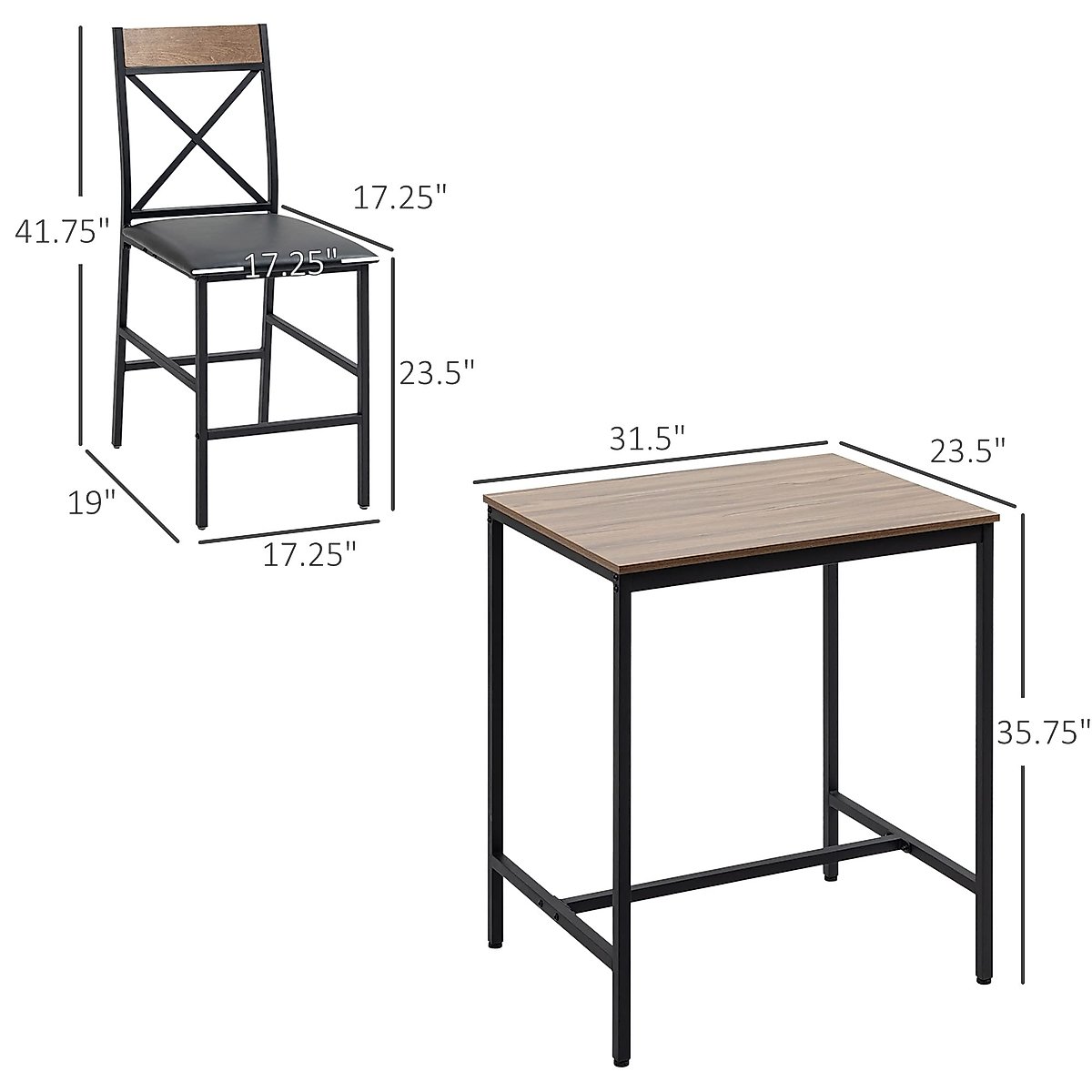 HOMCOM 3 Piece Bar Table and Chairs Set, Dining Table Set with PU Padded Stools and Steel Frame for Kitchen, Small Spaces, Brown