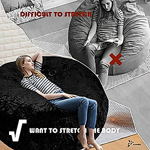 Bean Bag Chairs, 7ft Giant Bean Bag Chair for Adults, Big Bean Bag Cover Comfy Large Bean Bag Bed (No Filler, Cover only) Fluffy Lazy Sofa (Dark Grey), 7ft(180*80cm)(Black)