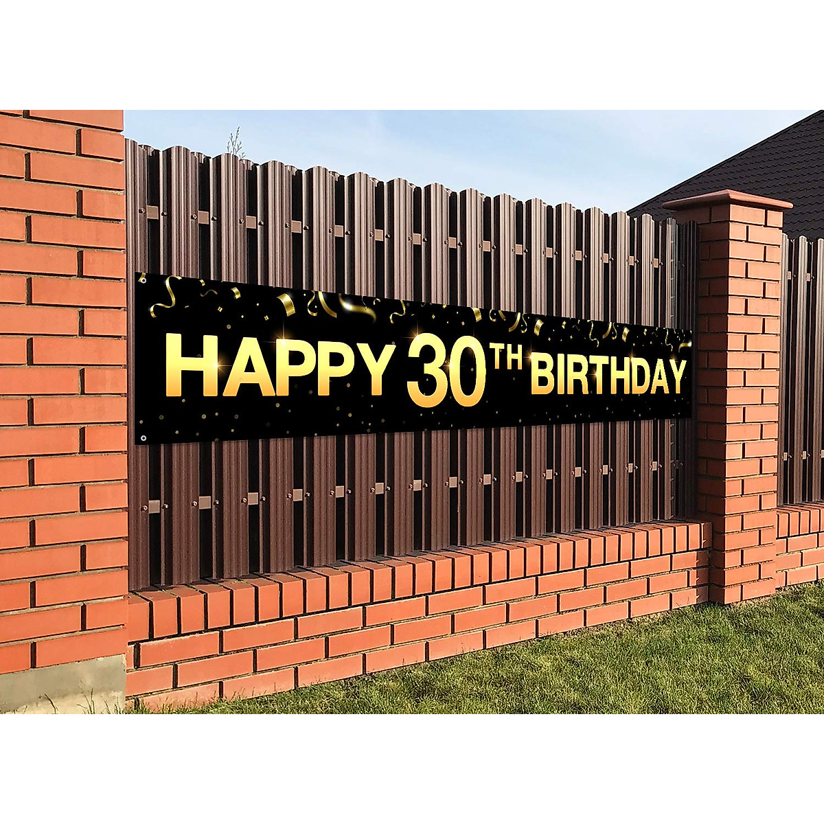 Greatingreat Large Cheers to 30 Years Banner, Black Gold 30 Anniversary Party Sign, 30th Happy Birthday Banner(9.8feet X 1.6feet)