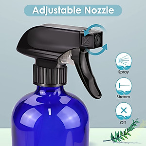 Bontip Glass Spray Bottle, Blue Glass Spray Bottle Set & Accessories for Non-toxic Window Cleaners Aromatherapy Facial Hydration Watering Flowers Hair Care (2 Pack/16oz) (Blue)