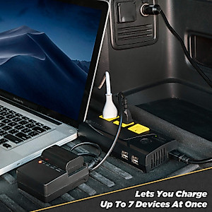 Scosche PI200PS-1 INVERT200 200W Mobile Power Inverter with 3 AC Outlets, 4 USB Ports and a 12V Car Adapter with Cable