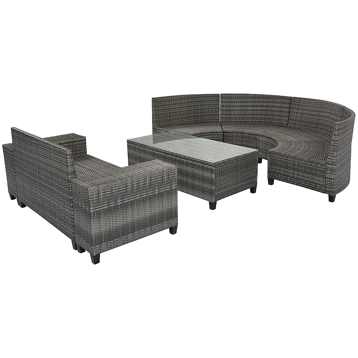 8-Pieces Outdoor Wicker Half-Moon Sectional Sofa Set, All-Weather PE Rattan Wicker Furniture Set with Rectangular Coffee Table and Movable Cushion, Best for Business Conversations (Gray/8-piece*H)