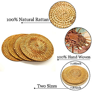 BEEHOMEE Trivets for Hot Dishes - Woven Rattan Trivets Hot Pads for Dinning Table,Kitchen Heat Resistant Straw Dish Coasters Placemats Pot Holder (8.66 Inch)