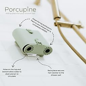 Porcupine Shower Wall Hair Catcher, Modern Silicone Design Collects & Conceals Wet Hair in Bathroom, Prevents Clogged Drains, Reusable, Removable, Easy to Clean, Heavy Duty Hanger Included (Cool Gray)