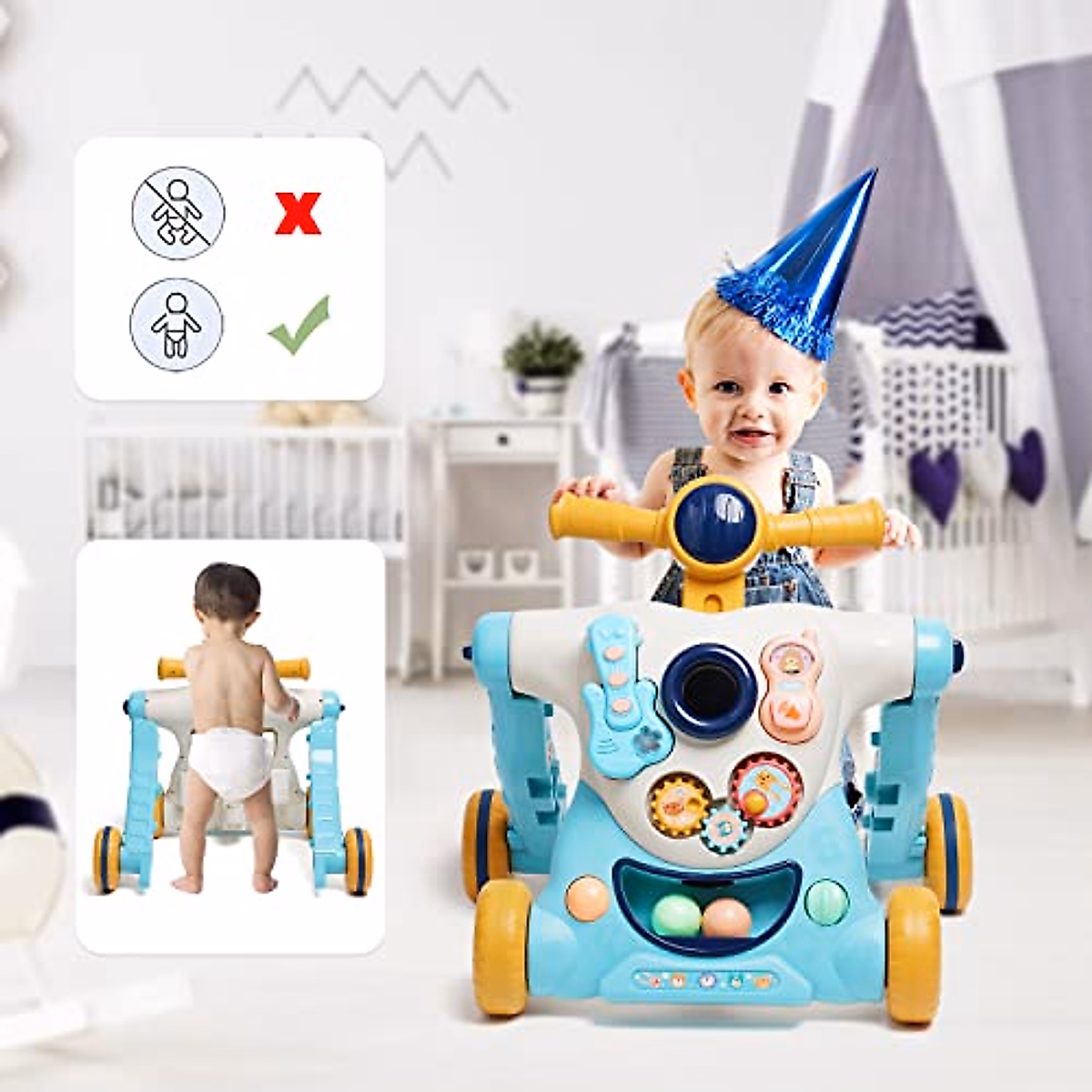 Baby Sit-to-Stand Learning Walker, 3 in 1 Baby Walker for Boys Girls Toddlers, Educational Baby Push Walkers with Entertainment Activity Center, Baby Music Learning Toy Gift for Infant