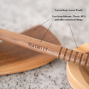 VERY NITTY Very Beautiful Kitchen Utensil Set, 7pc Wooden Cooking Utensils, Spoons and Spatula Set with Spoon Rest. Wood Kitchen Gadgets, Tools and Supplies for Cooking, Baking, Mixing and Salad Bowl