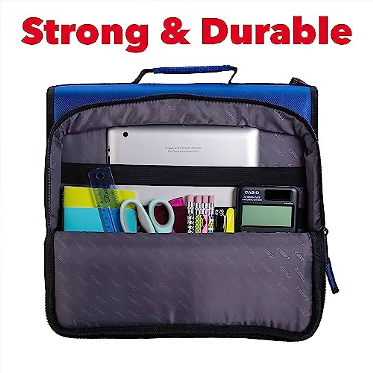 Case-it The Universal Zipper Binder - 2 Inch O-Rings Padded Pocket That Holds up to 13 Laptop/Tablet Multiple Pockets 400 Page Capacity Comes with Shoulder Strap Midnight Blue LT-007