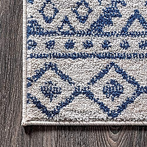 JONATHAN Y MOH103A-8 Moroccan Hype Boho Vintage Tribal Cream/Blue 8 ft. x 10 ft. Area-Rug, Bohemian, Easy-Cleaning, for Bedroom, Kitchen, Living Room, Non Shedding
