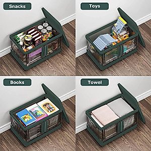 iMounTEK 2Pcs Storage Bins with Lids - 32L Stackable Toy Storage, Foldable Plastic Storage Container with Door for Book Storage (2 Pack-Green)