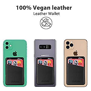 doeboe Leather Phone Card Holder for Back of Phone, Credit Card Case Stick on Cell Phone, Strongly Adhesive Phone Wallet Sleeve, Compatible with iPhone, Samsung, Android and All Smartphones (Black)