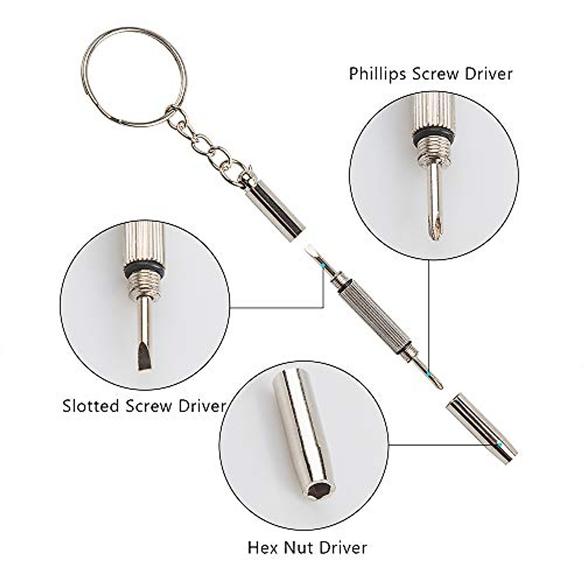 10 Pack Mini Screwdriver Keychain,YuCool 3 in 1 Mini Stainless Steel Eyeglass Repair Tool Kit with 10 Pairs 15mm Silicone Eyeglass Nose Pads,1 Pack Tweezer and 1 Pack Wipe Cloth（22 Pack In Total）