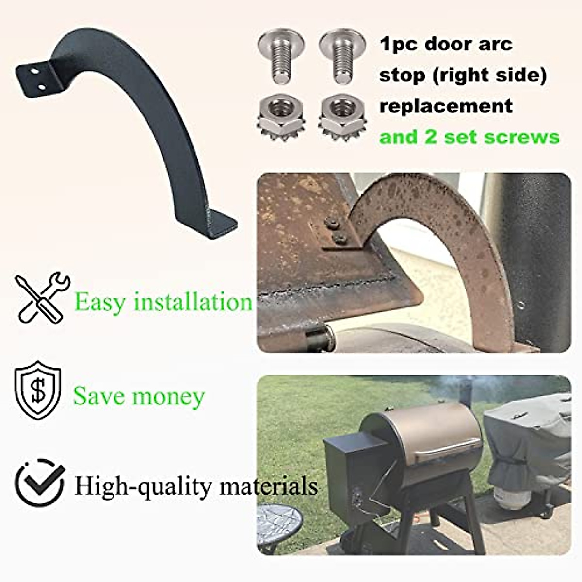 BCA002 Grill Lid Door Stop Arc Use for to Fit Most Traeger Grills, Installation Hardware not Included, fit for Century 885, Eastwood 22, Eastwood 34 and More - Durable (Right Side)