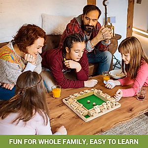 ropoda Wooden Shut The Box Game (2-4 Players) - Large 4 Sided Board, 8 Dice, Rules - Amusing Addition Game for Kids & Adults, 12 Inch