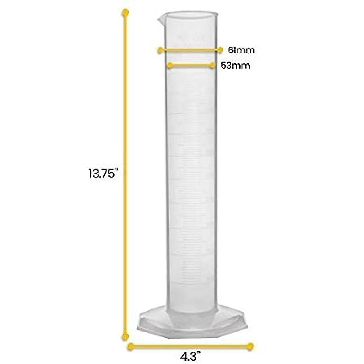 EISCO Plastic Graduated Cylinder, 500mL - Class B - Stable Hexagonal Base - Premium Polypropylene - Lab Cylinder, Measuring Cylinder