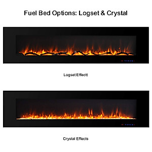 Valuxhome Electric Fireplace, 72 Inches Wall Mounted Fireplace with Overheating Protection, Thermostat, Timer & Remote, Log & Crystal, Touch Screen, 1500/750W, Black