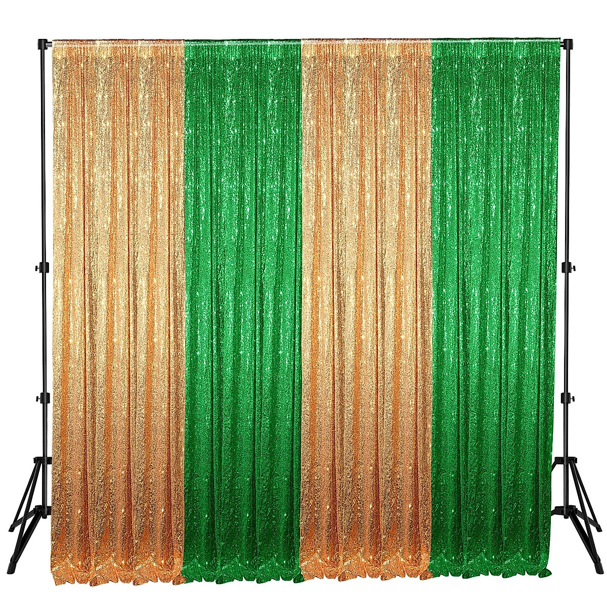 4 Panels Green Gold Sequin Backdrop Curtain 2 ft x 8 ft Glitter Background Sparkle Photography for Party Congrats Grad Graduation Party Decorations, Birthday, Wedding