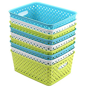 Bekith 9 Pack Plastic Storage Basket, Woven Basket Bins Organizer, 9.75-Inch x 7.5-Inch x 4-Inch