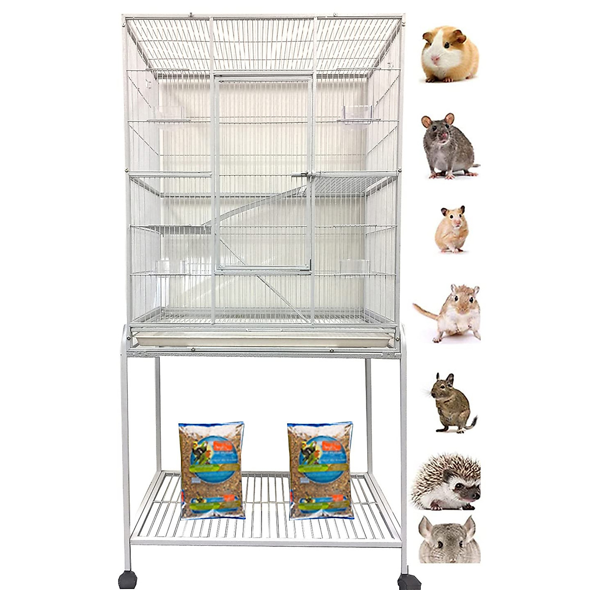 Extra Large Wrought Iron Chew-Proof 4-Levels Narrow Bar Spacing Ferret Chinchilla Squirrel Sugar Glider Rats Mices Rabbit Squirrel Hamster Cage Easy Clean Pull Out Tray with Removable Rolling Stand