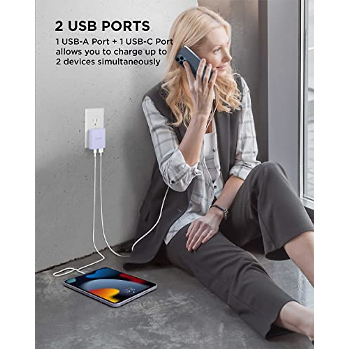 iHome USB C Charger: AC Pro 20W Multiport USB Charger (1 USB-C Port, 1 USB-A Port), Flat USB C Charger Block, Dual Port USB Plug Adapter & Phone Charging Block