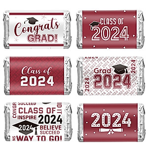 Graduation Decoration Label Sticker Congrats Mini Candy Bar Wrapper Class of Party Supplies for High School College Nursing Grad Celebration, Candy Not Included (Maroon and White 2023, 90 Pcs)