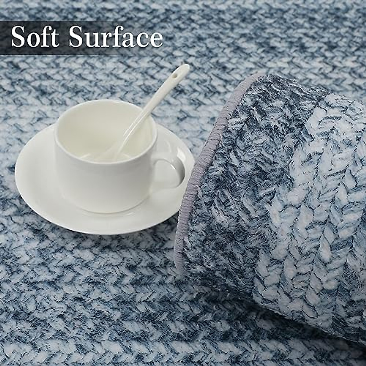 COZYLOOM Braided Print Home Indoor Area Rug 4x6 Rug for Entryway Living Room Bedroom Kitchen Dining Farmhouse Retro Area Rug Non Slip Backing Low Pile Floor Cover Non-Shedding Accent Rug Blue