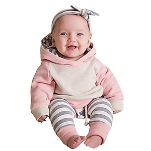 Ritatte Baby Girl Clothes Long Sleeve Hoodie Tops Striped Pants Sweatsuit Set Infant Girl Jogging Suits Fall Winter Outfit (Pink,Size 3-6 Months(70))