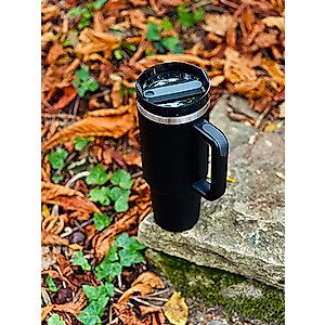 SEDBRÖS 40 Oz Tumbler With Handle And Straw Insulated Stainless Steel Travel Mug With Lid For Hot And Cold Drinks Quencher With Lid And Straw Leak Proof Spill Proof Pure Black