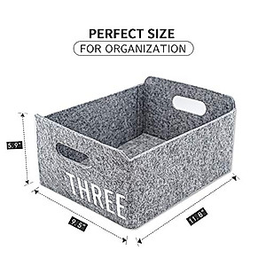 Welaxy Storage Baskets with Inspired Slogan Felt Collapsible Storage Baskets Foldable Storage Cube Shelf Boxes Drawers Organizer bin for Kids Toys Books Clothes Socks Tools organise (One,Two,Three)