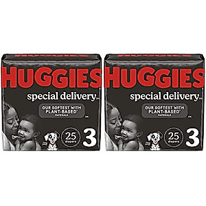 Hypoallergenic Baby Diapers Size 3 (16-28 lbs), Huggies Special Delivery, Fragrance Free, Safe for Sensitive Skin, 25 Ct (Pack of 2)