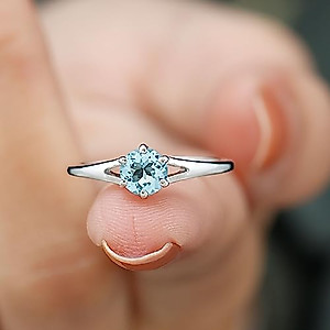 Natural Aquamarine Promise Ring for Women, AAA Quality, Certified March Birthstone Ring - With Jewelry Box, 14K White Gold, Size:US 4.00