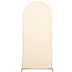 Efavormart 7ft Beige Spandex Fit Round Top Backdrop Frame Stand Cover, 2-Sided Wedding Arch Cover